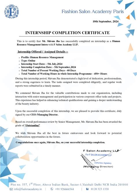 I Am Pleased To Share That I Have Completed My Internship At Ftv Salon Academy In Human Resource