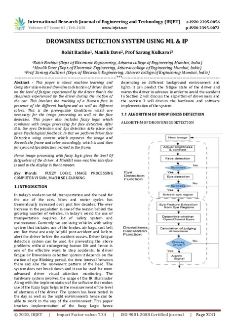 Pdf Irjet Drowsiness Detection System Using Ml And Ip