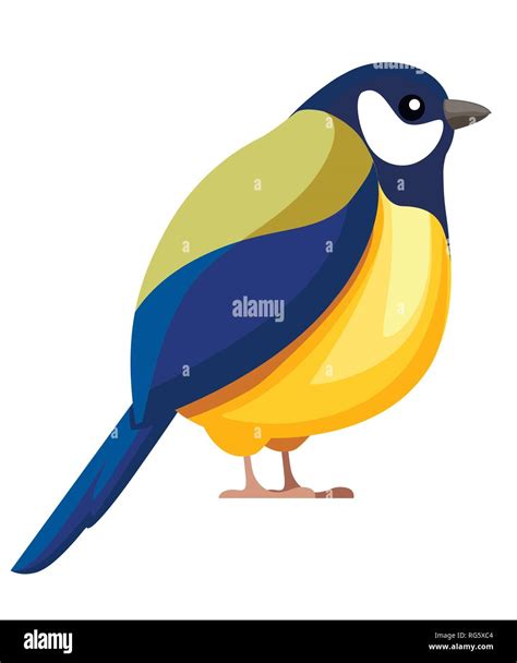 Titmouse Bird Sitting Flat Cartoon Character Design Colorful Bird