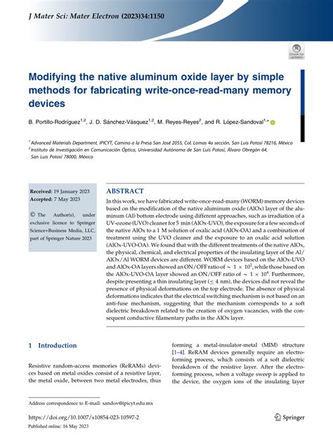 Pdf Modifying The Native Aluminum Oxide Layer By Simple Methods For