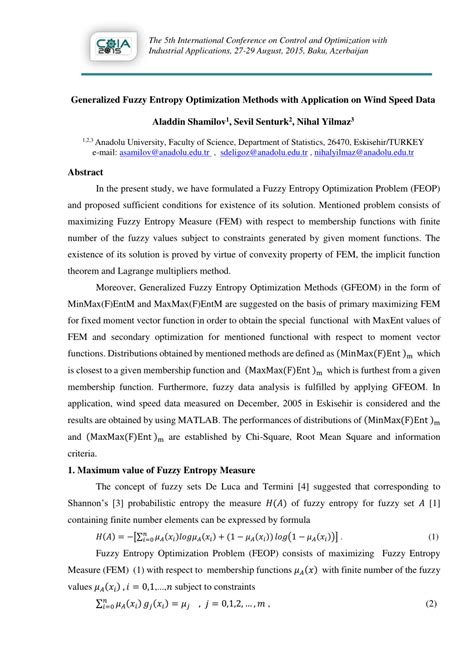 pdf generalized fuzzy entropy optimization methods with application on wind speed data