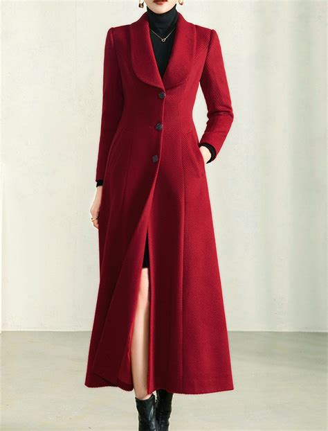 Women Long Full Length Wool Jacketwool Trench Coatfitted Coatdress
