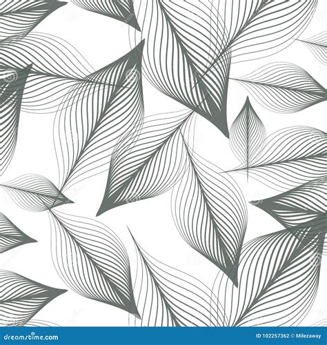 Linear Vector Pattern Repeating Abstract Leaves Gray Line Of Leaf Or Flower Floral Graphic