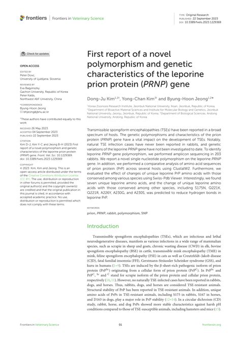 Pdf First Report Of A Novel Polymorphism And Genetic Characteristics Of The Leporine Prion