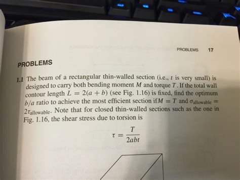 Solved The Beam Of A Rectangular Thin Walled Section I E