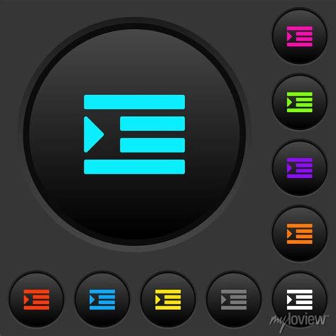 Increase Text Indentation Dark Push Buttons With Color Icons • Wall