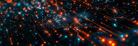 Circuitry Close Up With Glowing Red And Blue Nodes Electronic Circuit Board Digital Circuit