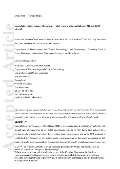 Pdf Incomplete Systemic Lupus Erythematosus What Remains After Application Of Acr And Slicc
