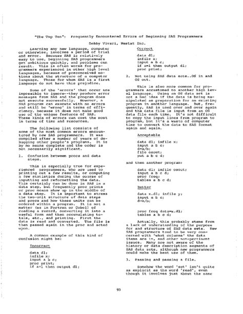 Frequently Encountered Errors Of Beginning Sas Programmers
