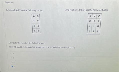 solved suppose relation r a b has the following tuples and