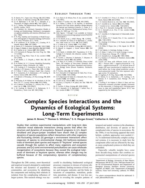 Pdf Complex Species Interactions And The Dynamics Of Ecological