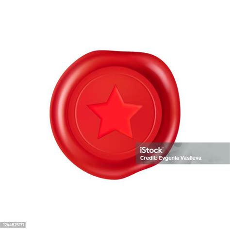 왁스 씰과 별 흰색 배경에 고립 된 별의 실루엣이 있는 레드 스탬프 왁 스 씰 상품권 엽서 결혼식 초대장용 레드 스탬프 사실적인 3d 벡터 아이콘 0명에 대한 스톡 벡터