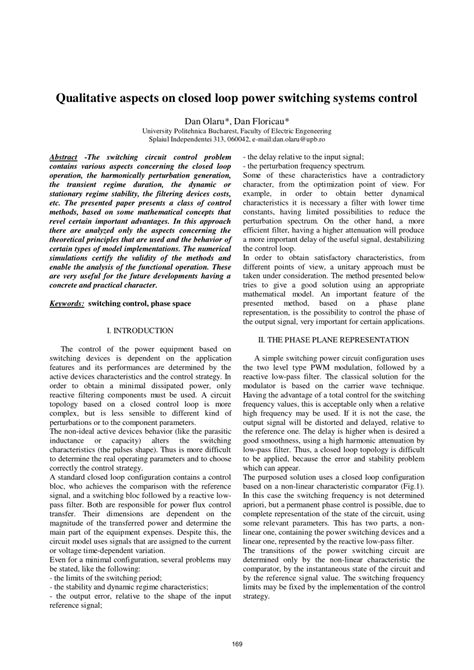 Pdf Qualitative Aspects On Closed Loop Power Switching Systems Control