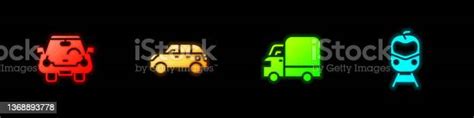 세트 자동차 해치백 자동차 배달화물 트럭과 기차와 철도 아이콘 벡터 개념에 대한 스톡 벡터 아트 및 기타 이미지 개념 검은색 교육 강좌 Istock