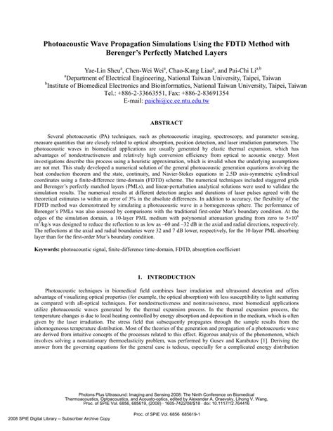 Pdf Photoacoustic Wave Propagation Simulations Using The Fdtd Method
