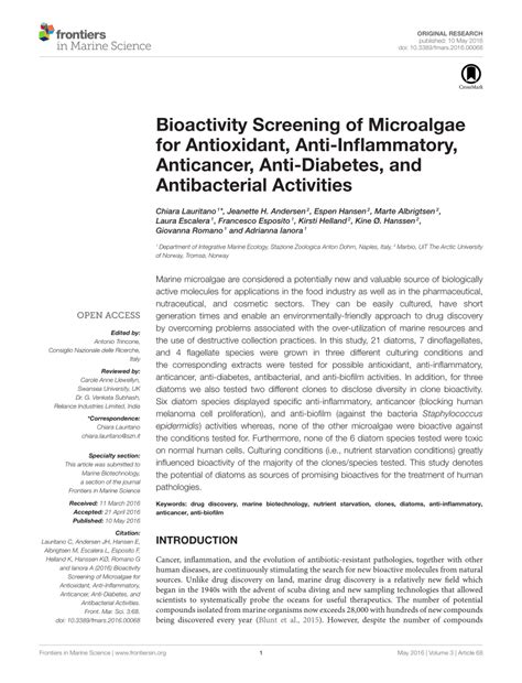 Pdf Bioactivity Screening Of Microalgae For Antioxidant Anti