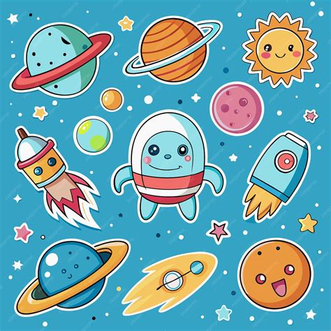 A Cartoon Drawing Of Planets And Planets With Stars And Planets