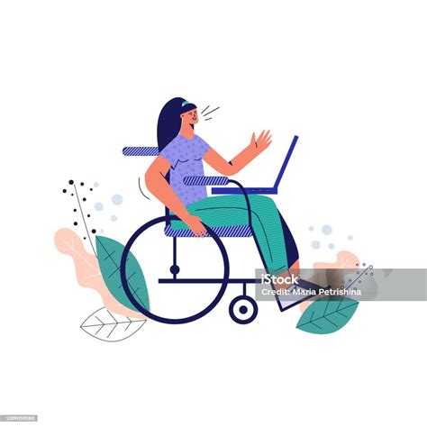 장애인 여성 에 휠체어 플랫 벡터 일러스트 고립 된 에 흰색 개념에 대한 스톡 벡터 아트 및 기타 이미지 개념 개성 개념