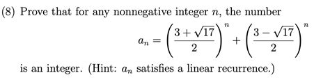 Solved 8 Prove That For Any Nonnegative Integer N The