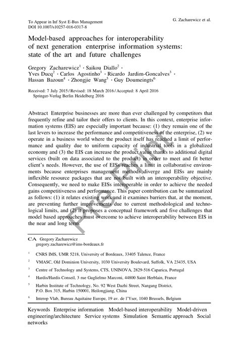 Pdf Model Based Approaches For Interoperability Of Next Generation Enterprise Information
