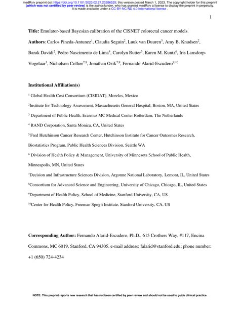 Pdf Emulator Based Bayesian Calibration Of The Cisnet Colorectal Cancer Models