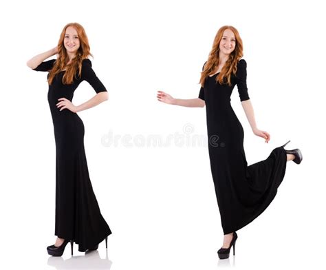 The Redhead In Black Dress Isolated On White Stock Image Image Of Girl Collage