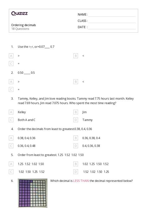 Decimals Worksheets For Th Class On Quizizz Free Printable