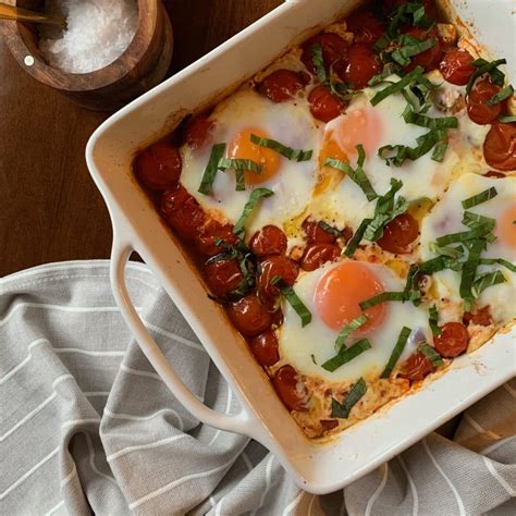 Roasted Tomatoes With Baked Eggs Pesto And Potatoes