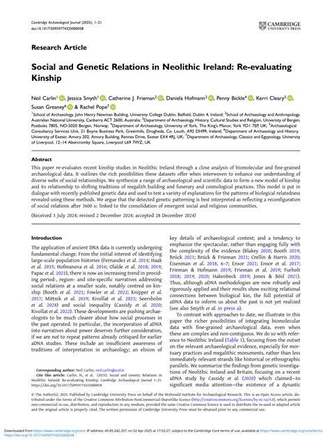 Pdf Social And Genetic Relations In Neolithic Ireland Re Evaluating