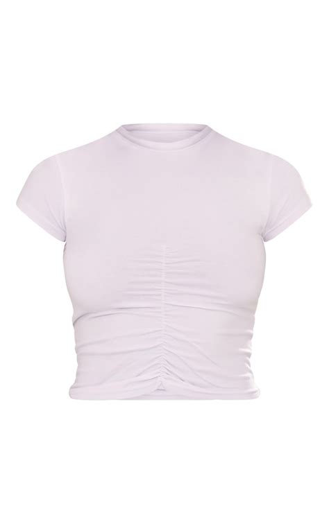 White Modal Cotton Ruched Front Crop T Shirt Tops Prettylittlething Aus