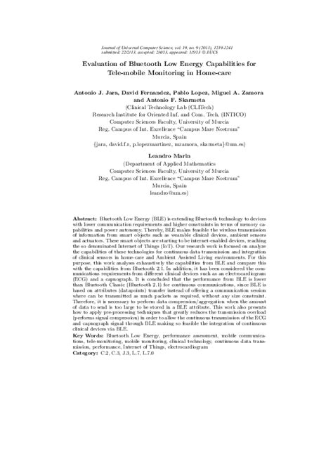 Pdf Evaluation Of Bluetooth Low Energy Capabilities For Continuous Data Transmission From A