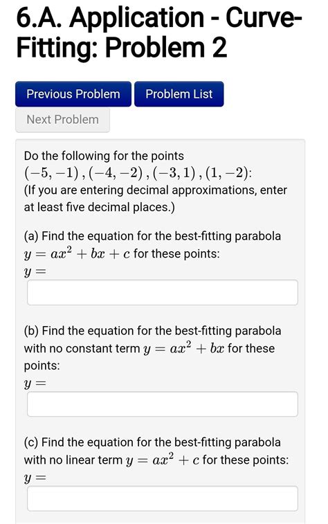 Solved A Application CurveFitting Problem Find The Chegg Com