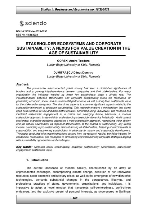 Pdf Stakeholder Ecosystems And Corporate Sustainability A Nexus For Value Creation In The Age