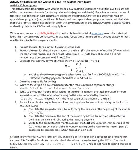 Solved Activity 2 Calculating And Writing To A File To