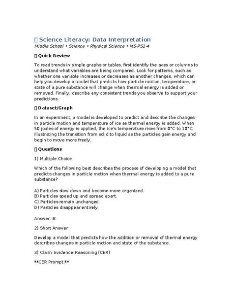Science Worksheet Data Interpretation In Physical Science Tpt