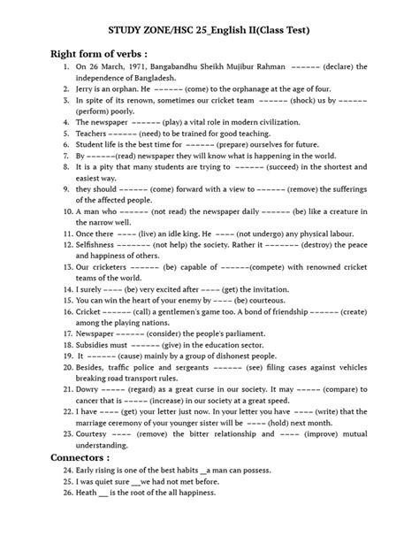 Study Zone Classtest Pdf Linguistics Syntax