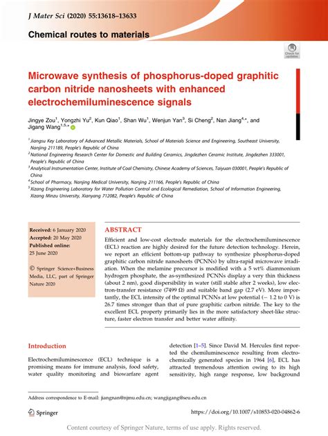 Microwave Synthesis Of Phosphorus Doped Graphitic Carbon Nitride Nanosheets With Enhanced