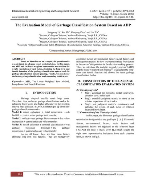 the evaluation model of garbage classification system based on ahp pdf