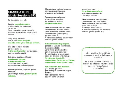 Shakira Bzrp Letra Y Metáforas Pdf