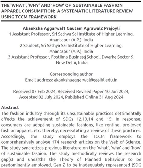 The ‘what ‘why And ‘how Of Sustainable Fashion Apparel Consumption A Systematic Literature