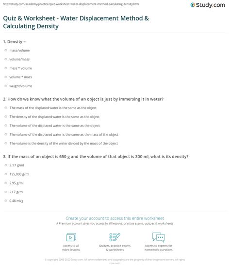 Density Practice Problems Worksheet E