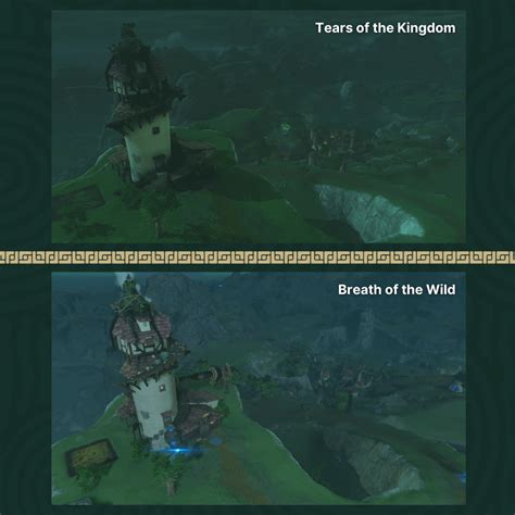 Totk Screenshots In Botw Comparasion And A Map Of All Towers Green Energy Spirals And Glyphs