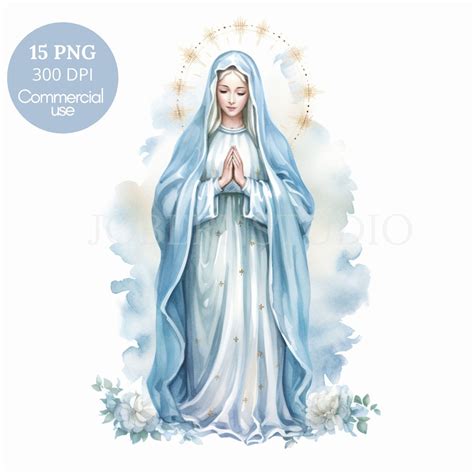 Virgin Mary Clipart Bundle 15 High Quality Png Watercolor Blue Our Lady