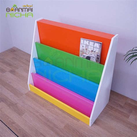 ชั้นวางหนังสือเด็ก ชั้นวางหนังสือนิทาน ชั้นวางหนังสือไม้ยางพารา Line Shopping