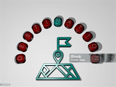 개념 의미와 슬라이드 쇼 프리젠 테이션을위해 거울 바닥에 금속 입방 문자로 정렬 된 벽과 텍스트에 아이콘이있는 대상의 3d 표현 도시와 건축 0명에 대한 스톡 사진 및 기타