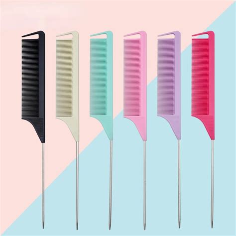 무작위 컬러 패션 블랙 미세 이빨 금속 핀 정전기 방지 헤어 스타일 쥐 꼬리 빗 헤어 스타일링 미용 도구 1 개 Aliexpress