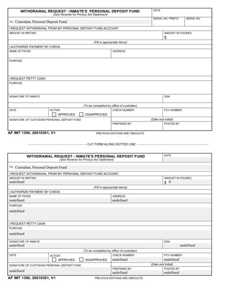 Af Form 1390 Withdrawal Request Inmates Personal Deposit Fund