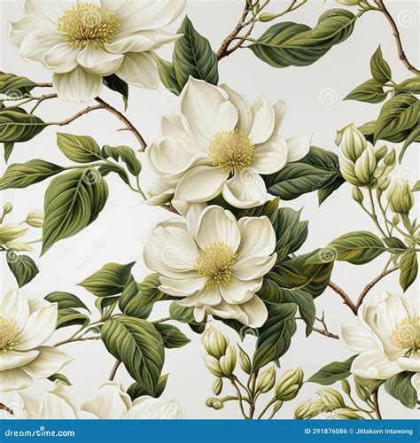 Jasmine Flowers Seamless Pattren Generative Ai Illustration Stock