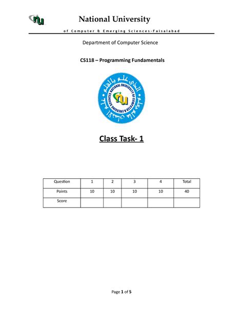 Classtask 1 Basic Programming Questions 1 O F C O M P U T E R