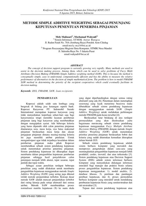 PDF METODE SIMPLE ADDITIVE WEIGHTING SEBAGAI PENUNJANG KEPUTUSAN PENENTUAN PENERIMA PINJAMAN